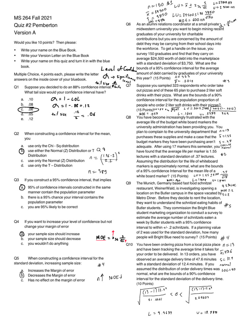 Quiz 2 AB | PDF | Sample Size Determination | Margin Of Error