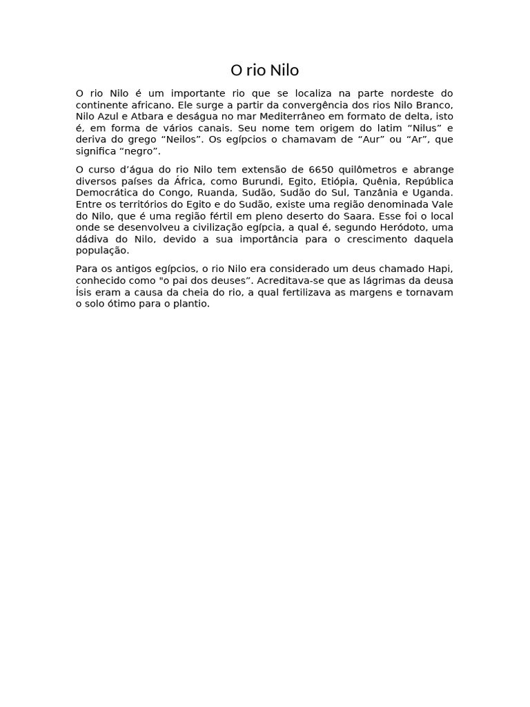 História e Importância do Rio Nilo | PDF | Turismo