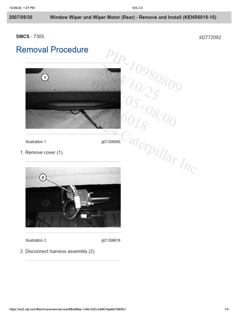 Window Wiper and Wiper Motor (Rear) - Remove and Install (KENR6018-15 ...