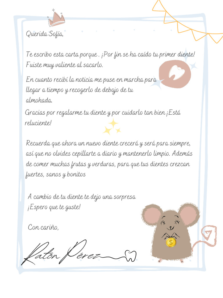 Documento A4 Carta Ratoncito Pérez Infantil Colores Pastel | PDF ...