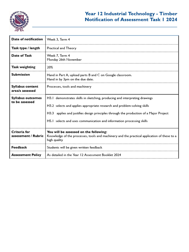 Task 1 Year 12 Timber 2024 | PDF