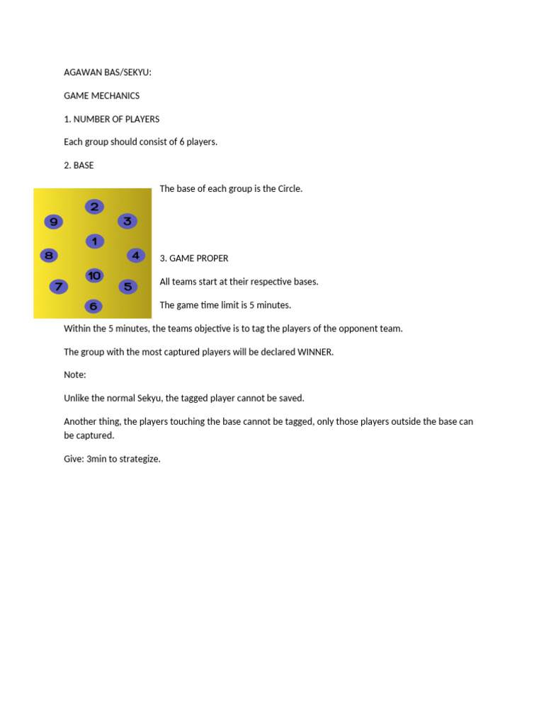 Agawan Bas/Sekyu Game Rules | PDF | Sports & Recreation