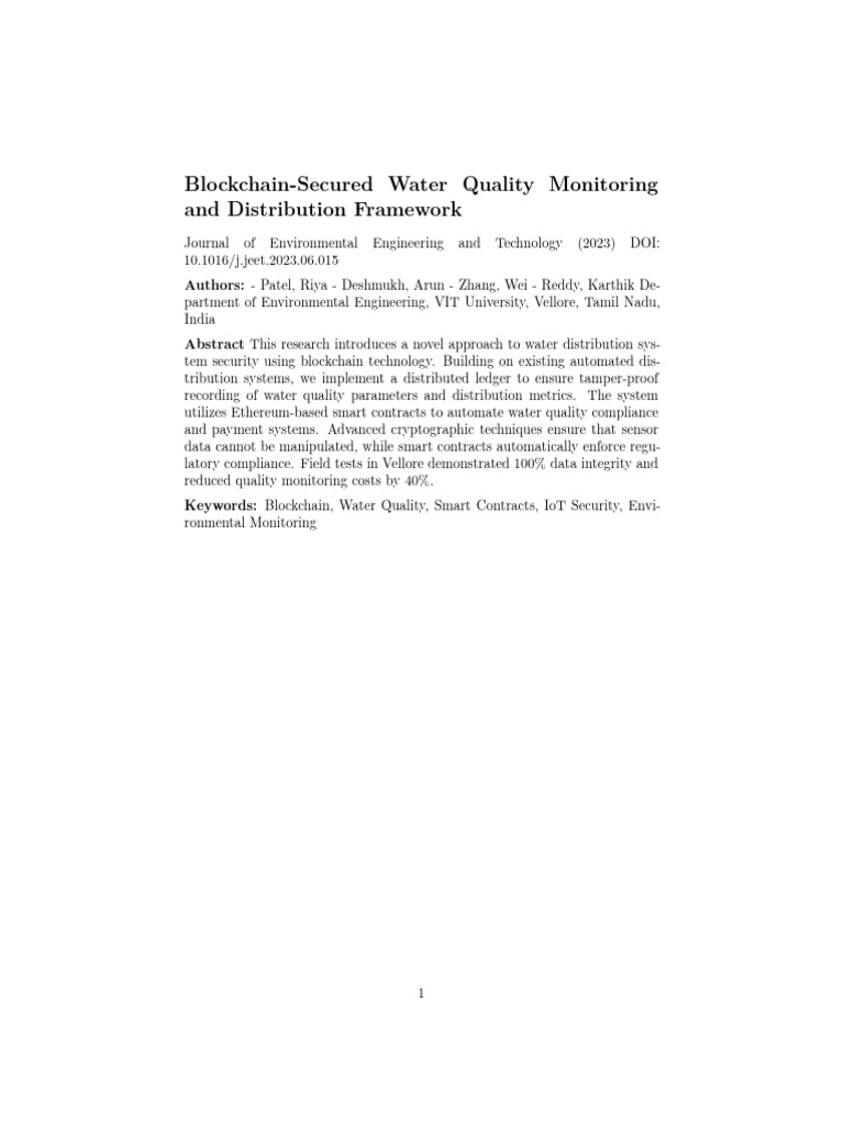 Blockchain-Secured Water Quality Monitoring and Distribution Framework ...