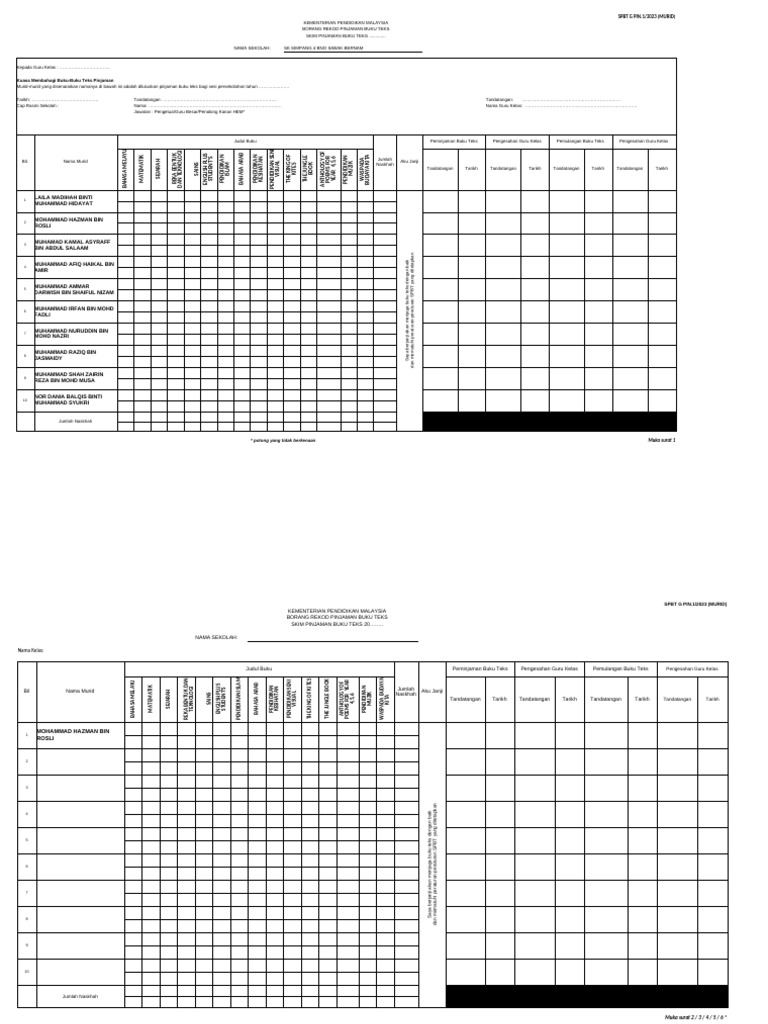 BORANG SPBT G PIN.1 - 2023 Murid Dan Guru | PDF