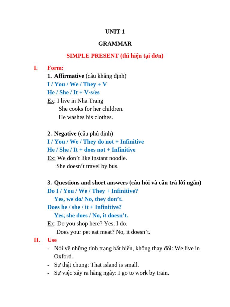 UNIT 1-Grammar | PDF