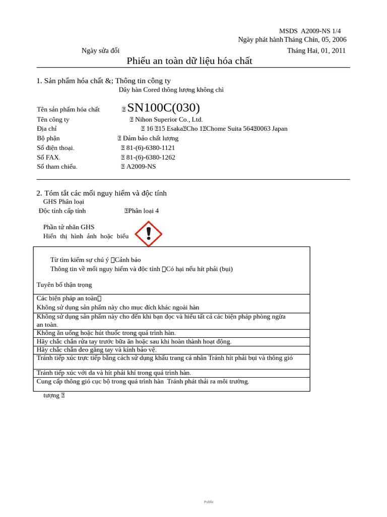 Msds sn100c 030 Eng | PDF