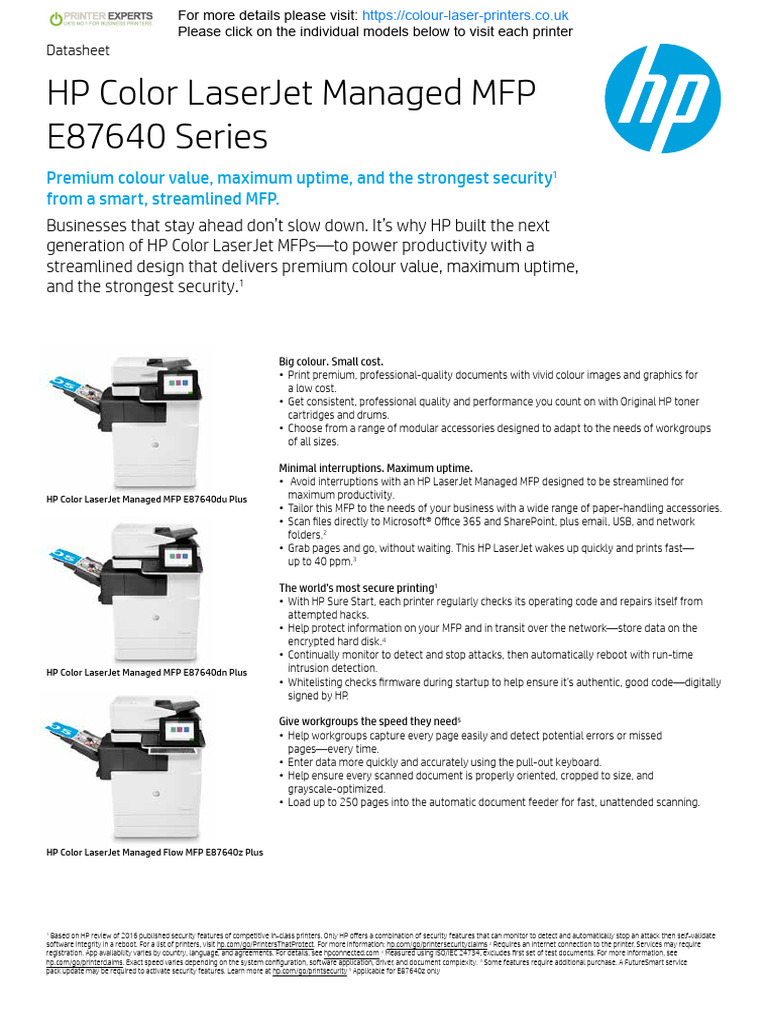 9 HP Color LaserJet Managed MFP E87640 DU | PDF | Image Scanner ...
