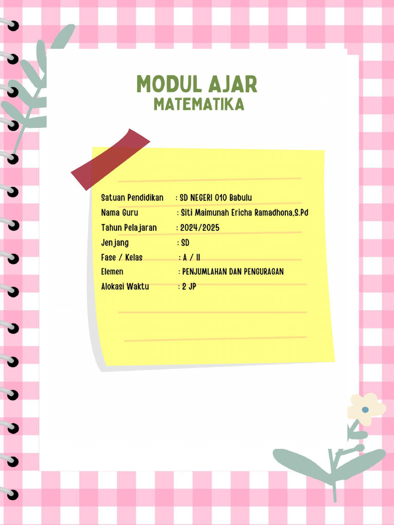 Modul Ajar Matematika Kelas 2B Erika | PDF | Metode & Bahan Ajar