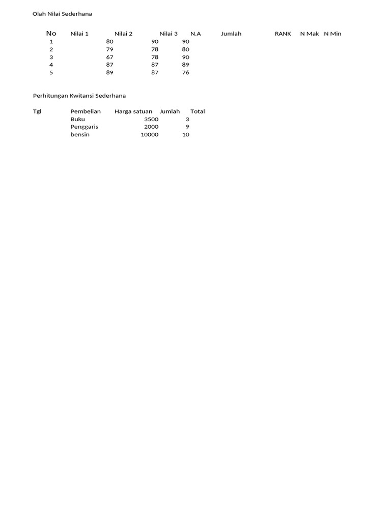 Template Latihan Excel Sederhana | PDF