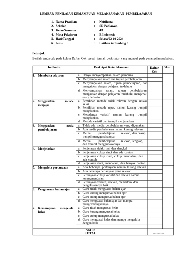Penilaian Nefti LMT 5 | PDF