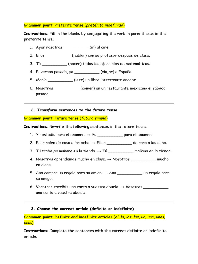 Gcse Spanish Grammar Worksheet | PDF | Artes del Lenguaje y Comunicación