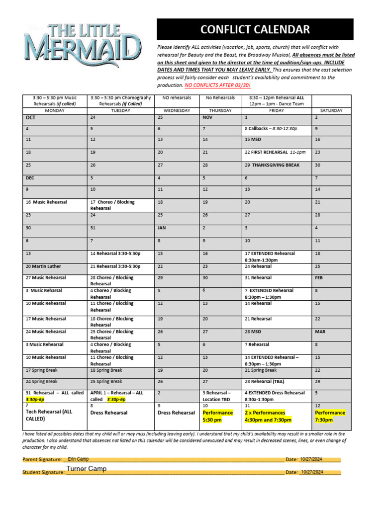 Conflict Calendar - TurnerCamp | PDF | Performing Arts | Oral Literature