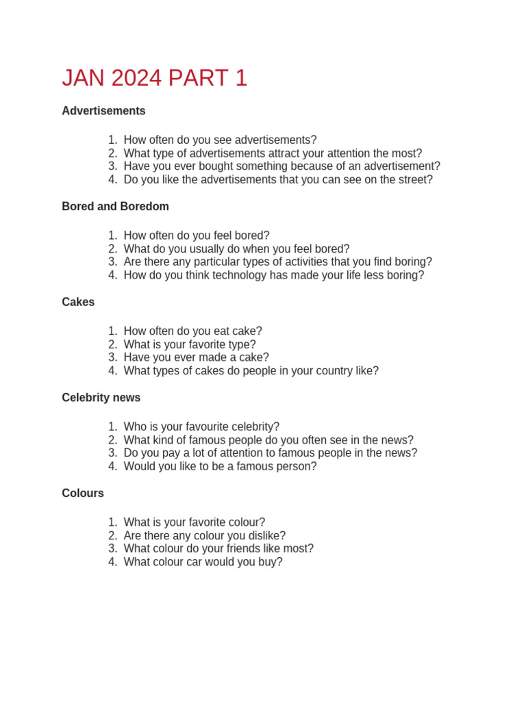 IELTS Speaking Sample Questions (Part1&2) | PDF