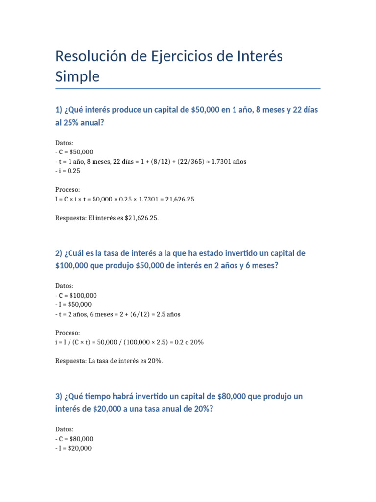 Ejercicios Interes Simple | PDF | Tasas de interés | Crédito