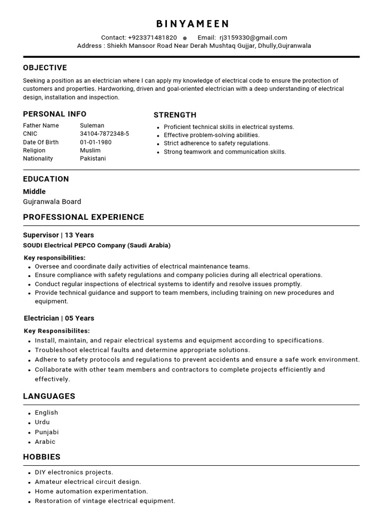 Binyameen CV | PDF
