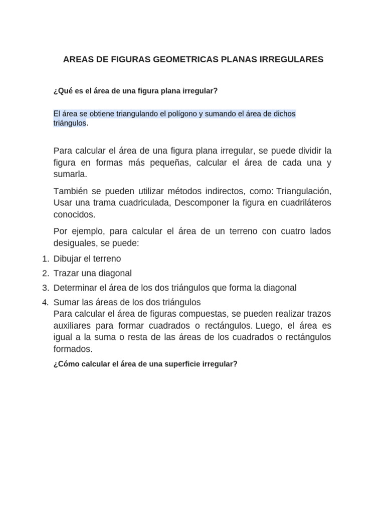 Areas de Figuras Geometricas Planas Irregulares | PDF | Métodos y ...