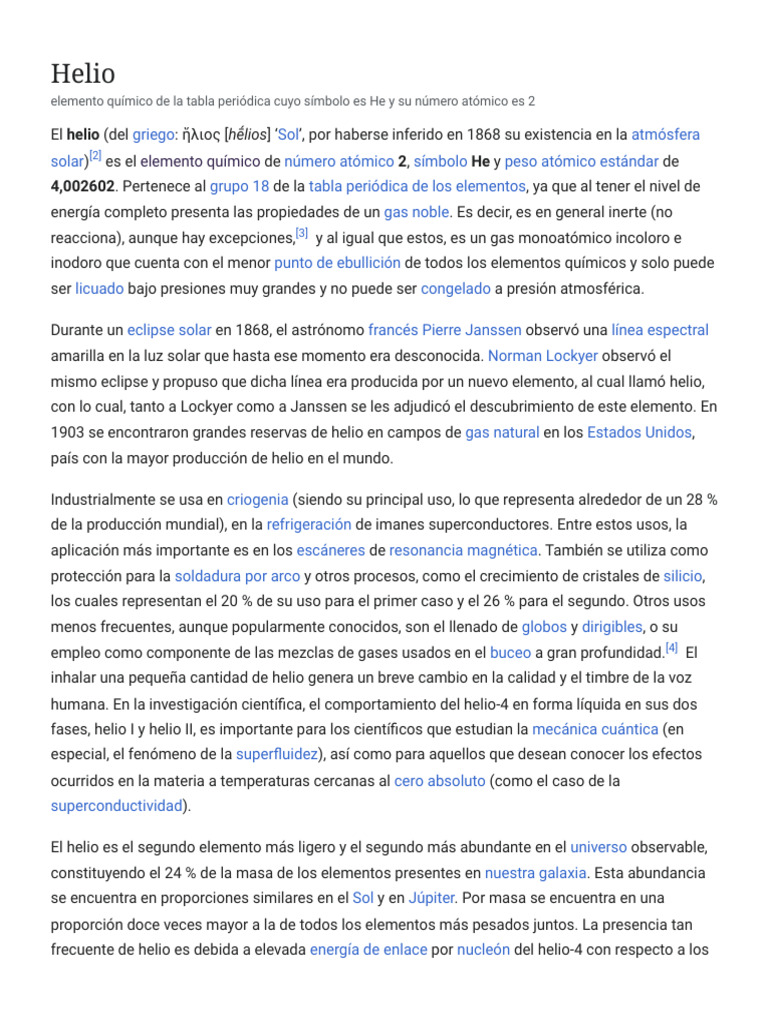 Helio: Propiedades y Usos del Elemento He | PDF | Helio | Núcleo atómico