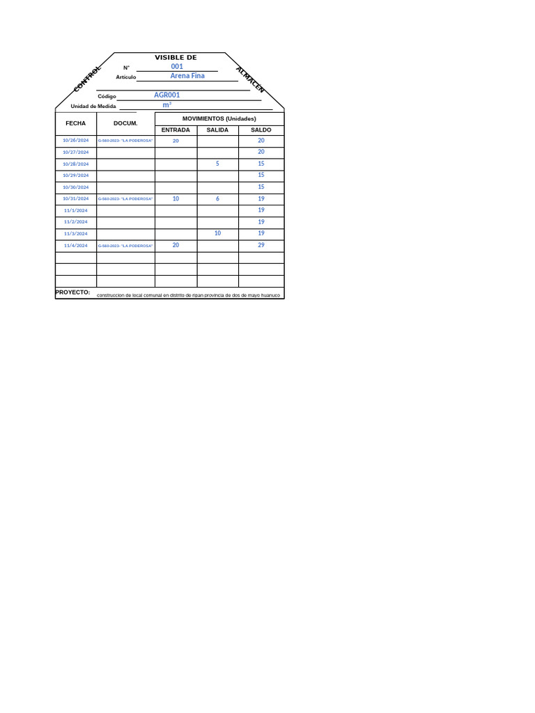 Formato Kardex Mov Almacen | PDF | Unidades de medida | Metrología
