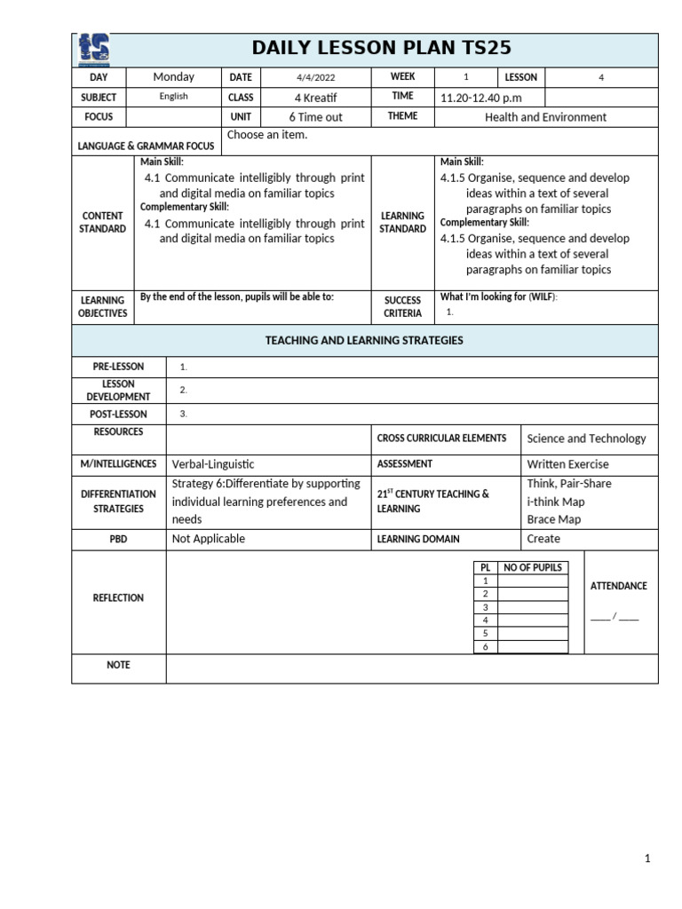 Lesson Plan FORM 4 2022 | PDF | Lesson Plan | Cognitive Science