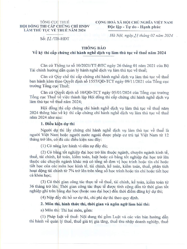 TB 02 HĐT 2024 | PDF