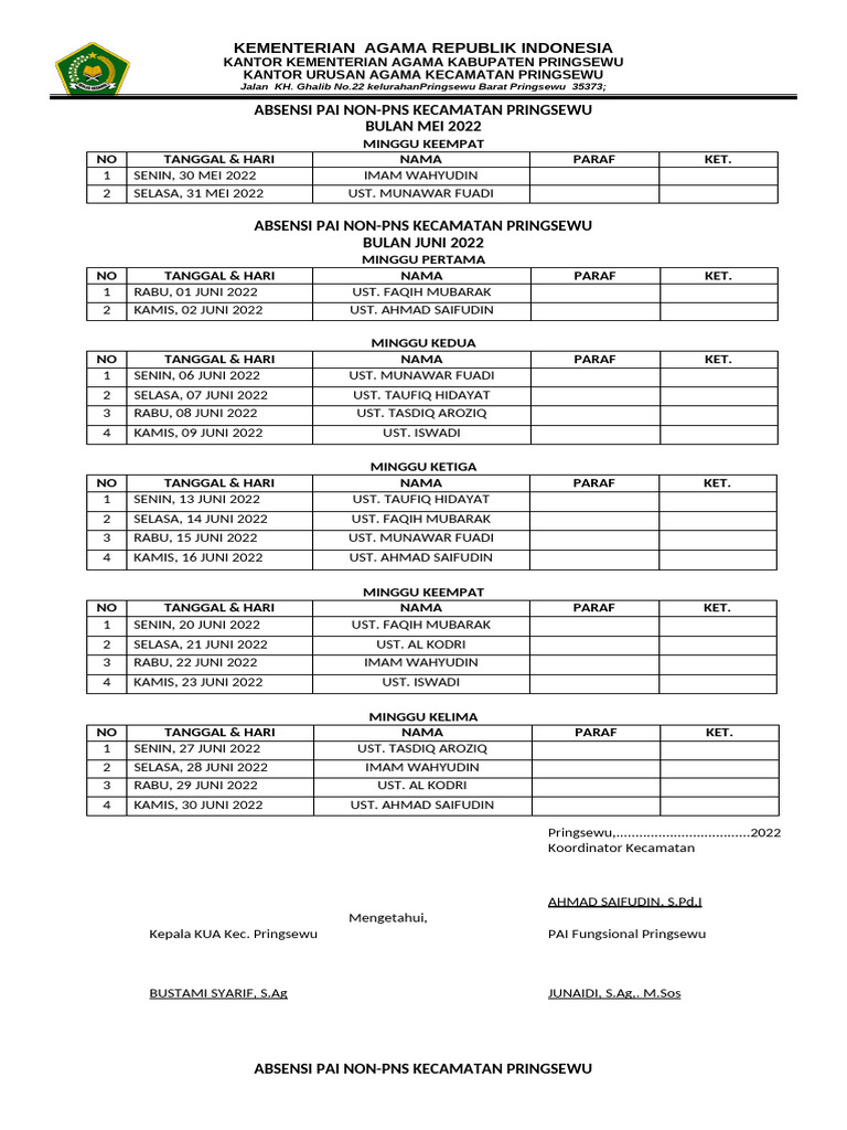 ABSENSI PAI NO1 Upload | PDF