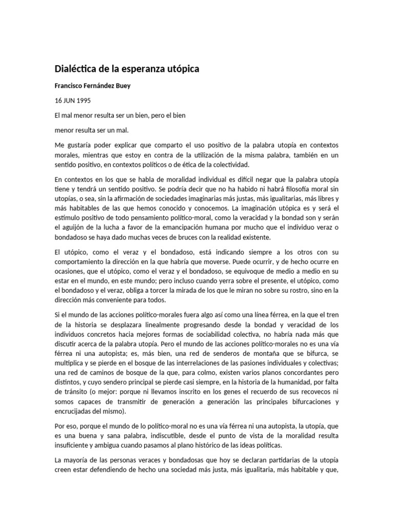 Dialéctica de La Esperanza Utópica | PDF | utopía | Mal Dialéctica de La Esperanza Utópica | PDF | utopía | Mal
