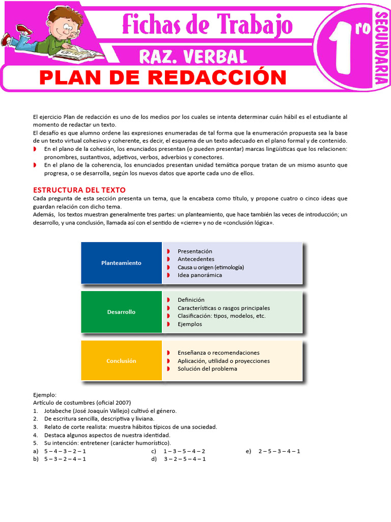 Plan de Redaccion para Primer Grado de Secundaria | PDF | Bronce | Cerebro
