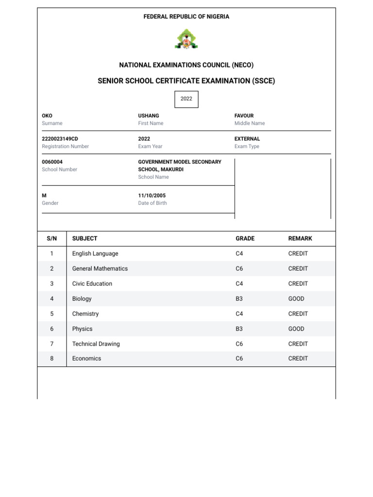 Oko Ushang Neco Results Portal | PDF