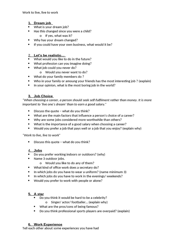 Jobs Discussion Worksheet | PDF | Job Interview
