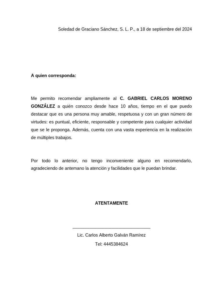 Carta Recomendacion | PDF