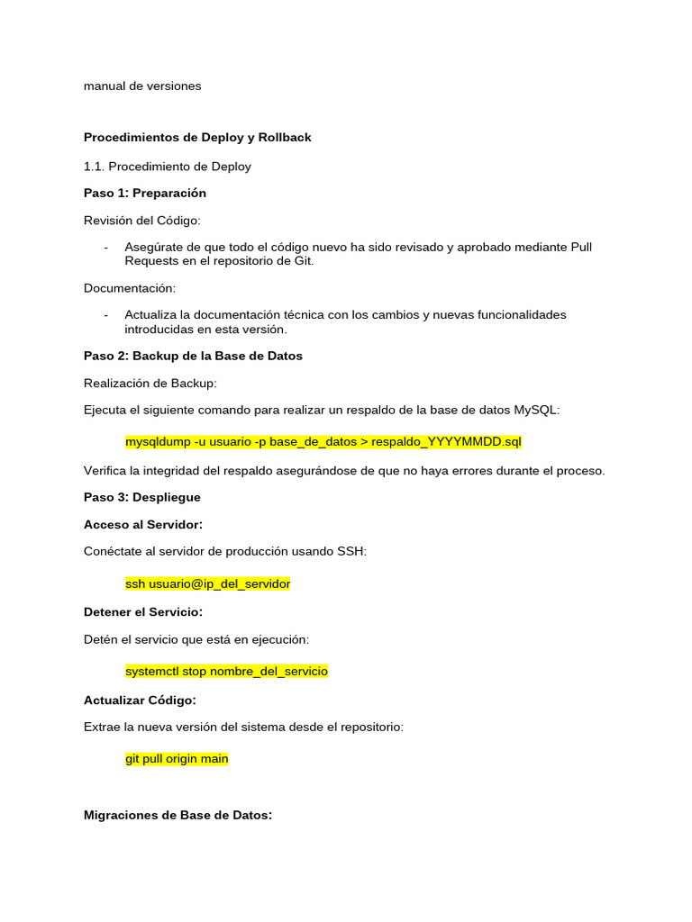 Manual de Versiones | PDF | Mi sql | Apoyo