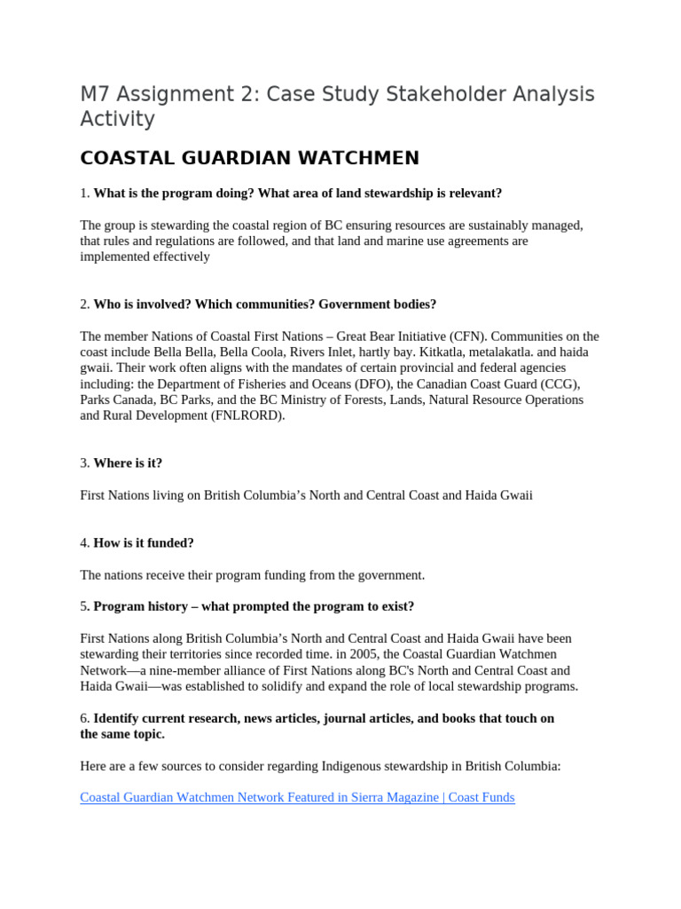 M7 Assignment 2 Case Study Stakeholder Analysis Activity | PDF | Science & Mathematics