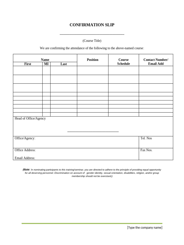 Confirmation Slip | PDF