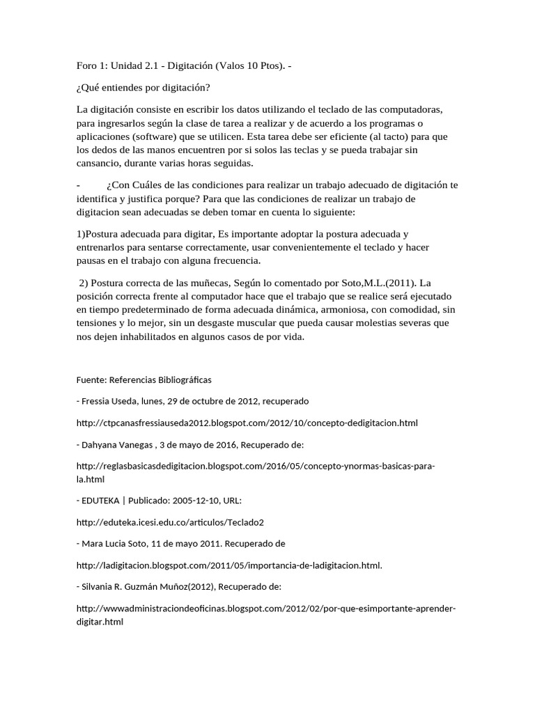 Foro 1 Unidad 21 Digitación | PDF