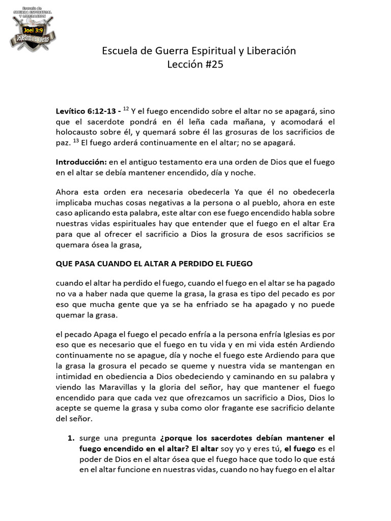 Leccion #25 - El Fuego Del Espiritu Santo en La Guerra Espiritual - Escuela de Guerra Espiritual ...