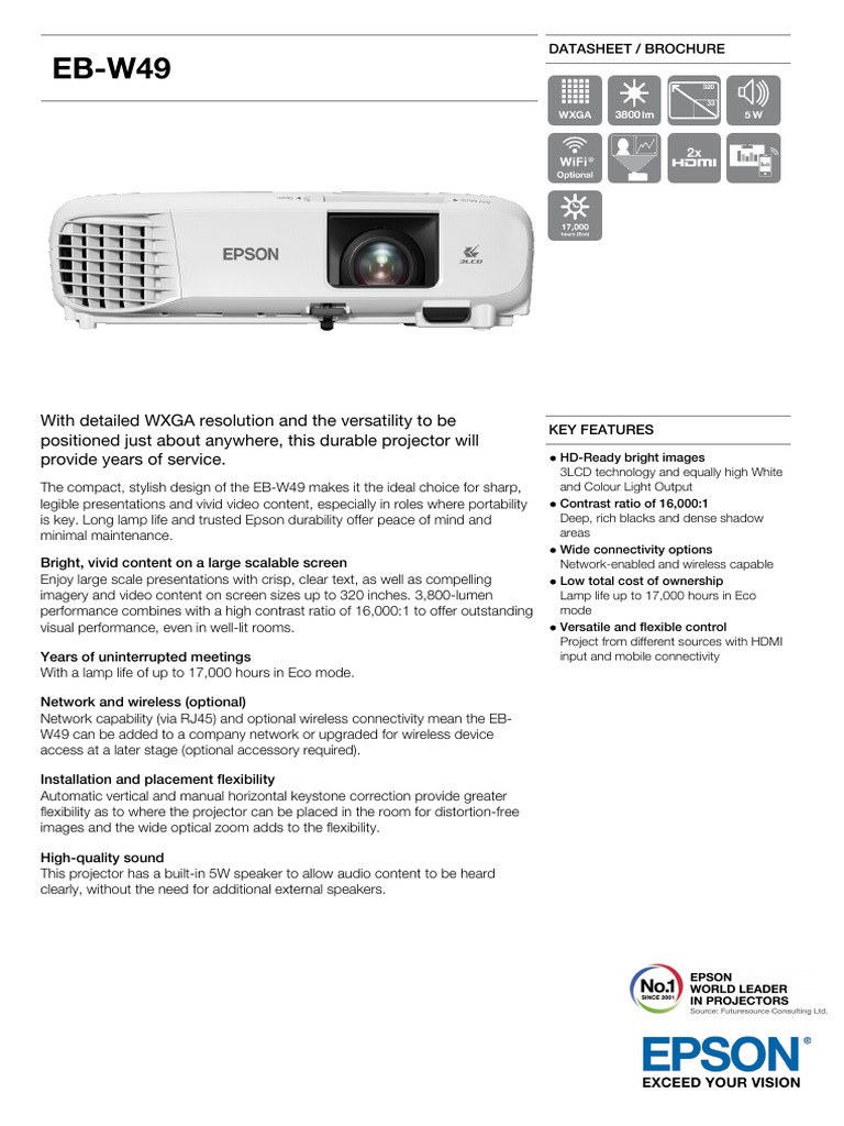 13 Epson LED Projector EB W 49 Projector | PDF | Hdmi | Camera Lens