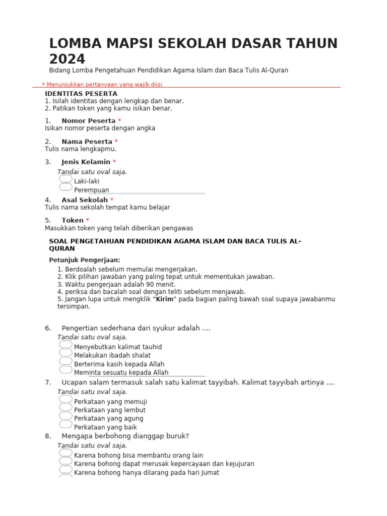 Soal Lomba MAPSI SD 2024 | PDF