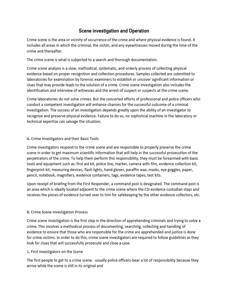 Scene Investigation and Operation | PDF | Crime Scene | Forensic Science