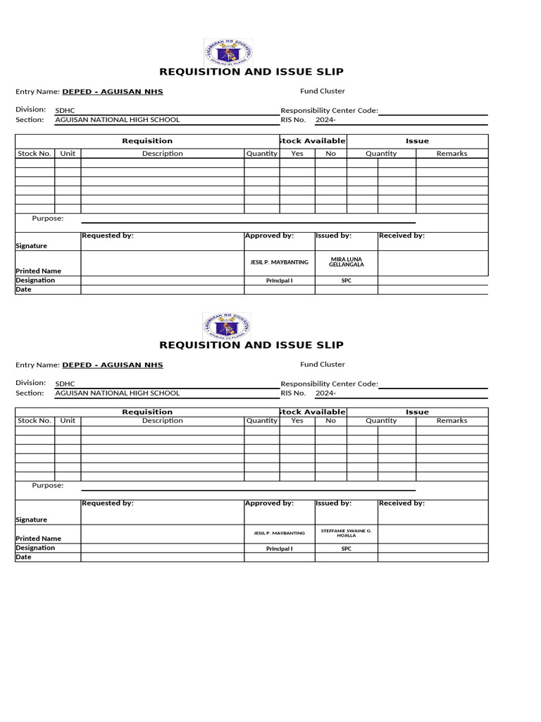 Requisition and Issue Slip | PDF | Stationery