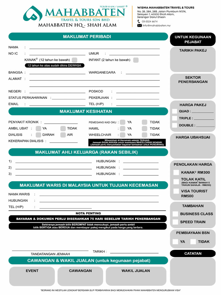 Borang Pendaftaran Umrah - HQ | PDF