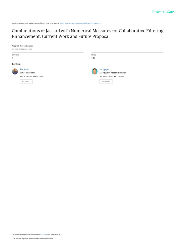 Numerical Similarity Measures Versus Jaccard For Collaborative Filtering | PDF | Accuracy And ...