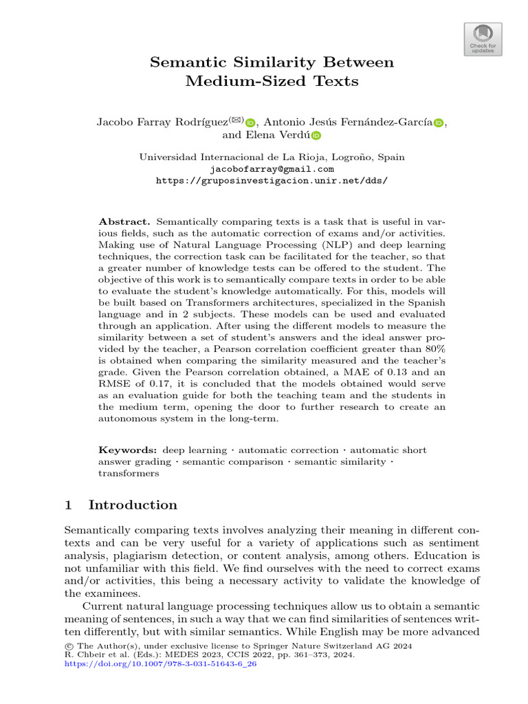 Semantic Similarity Between Medium-Sized Texts | PDF