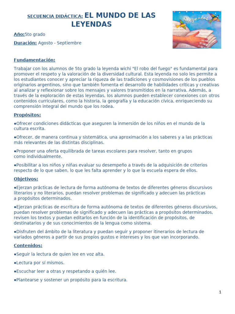 Secuencia El Mundo de Las Leyendas 5° 2024 | PDF | Leyendas | Amor