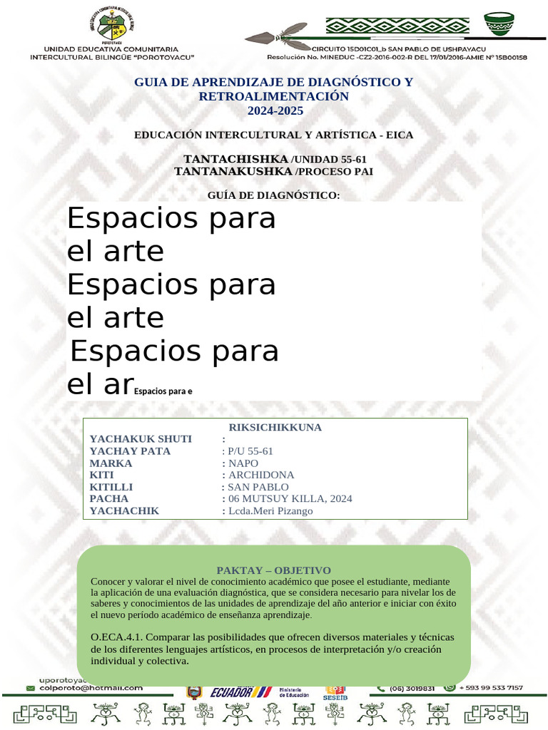 8vo A-B Eca Formato Guia Diagnostico 2024-2o25 | PDF | Aprendizaje | Cognición