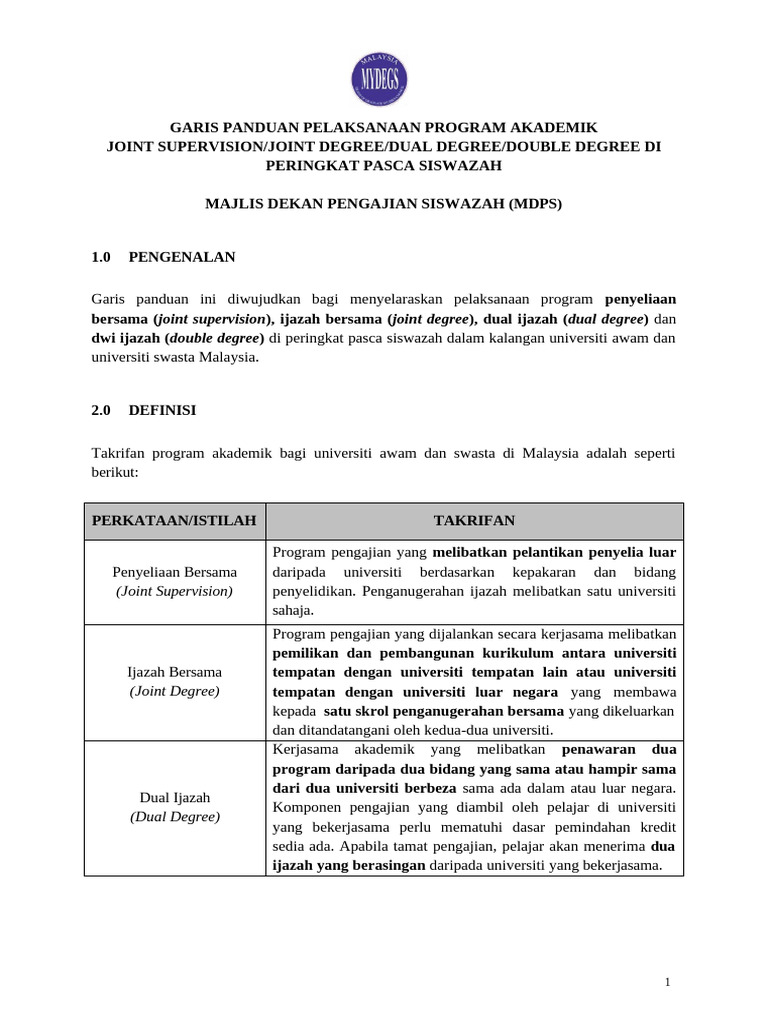 Garis Panduan Pelaksanaan Program Akademik Joint Dual Double Degree ...