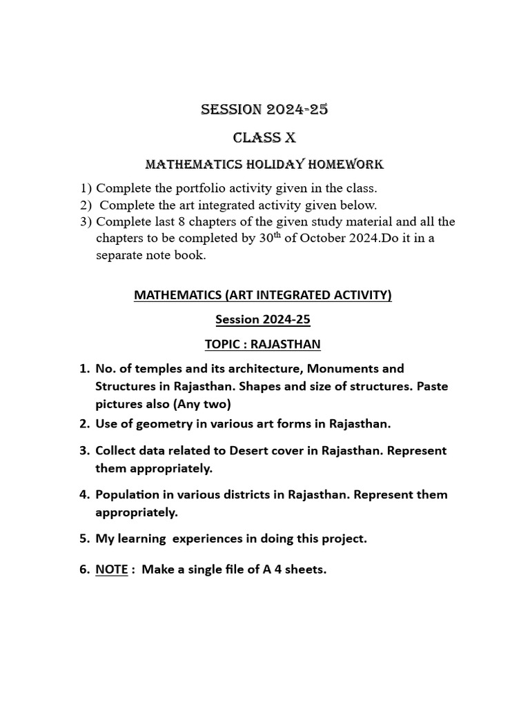 Class X Maths (2024-25) HHW | PDF | Quadratic Equation | Polynomial