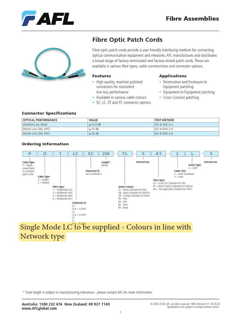 AFL Fibre-Optic-Patch Leads | PDF | Optical Fiber | Electrical Connector