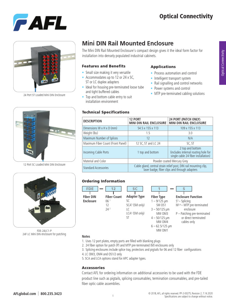 AFL Mini-DIN-Rail-Enclosure | PDF | Optical Fiber | Electrical Engineering