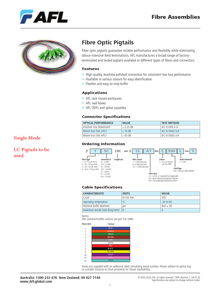 AFL Fibre-Optic-Pigtails | PDF | Optical Fiber | Electrical Engineering