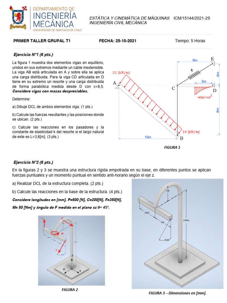 Primer Taller Grupal T1 FECHA: 25-10-2021: Ejercicio N°1 (6 PTS.) | PDF | Viga (Estructura ...